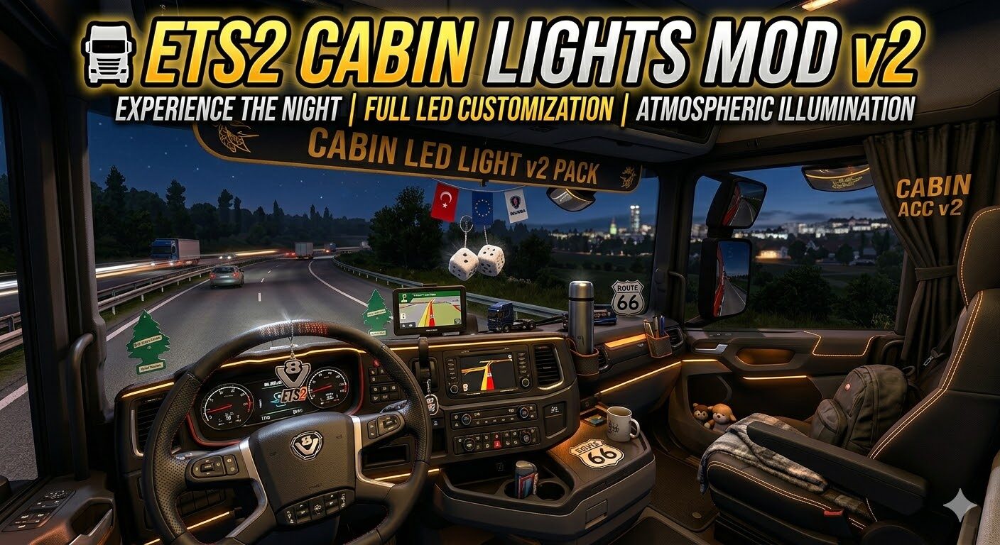 ETS2 CABİN LİGHT V2 HD LED v1.0 1.58 - ETS 2 mods, Ets2 map, Euro truck ...